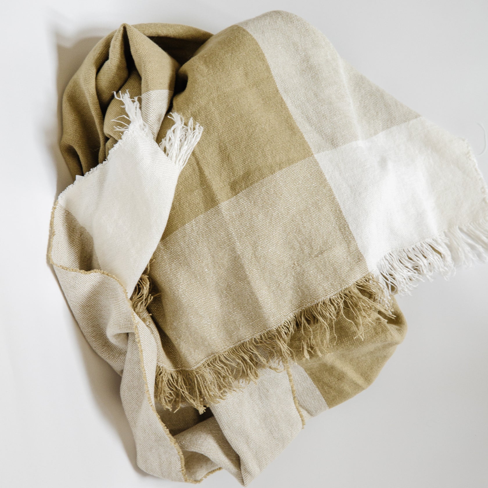 Signature Linen Throw Blanket in Olive Green & Cream Check – Cozy ...
